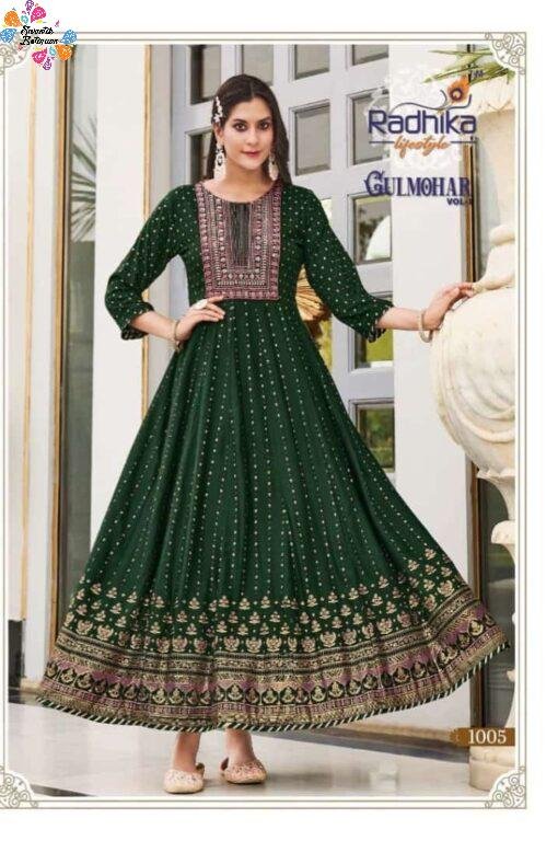 Dark Green and Gold Heavy Rayon Long Frock - Swastik Boutiques ...