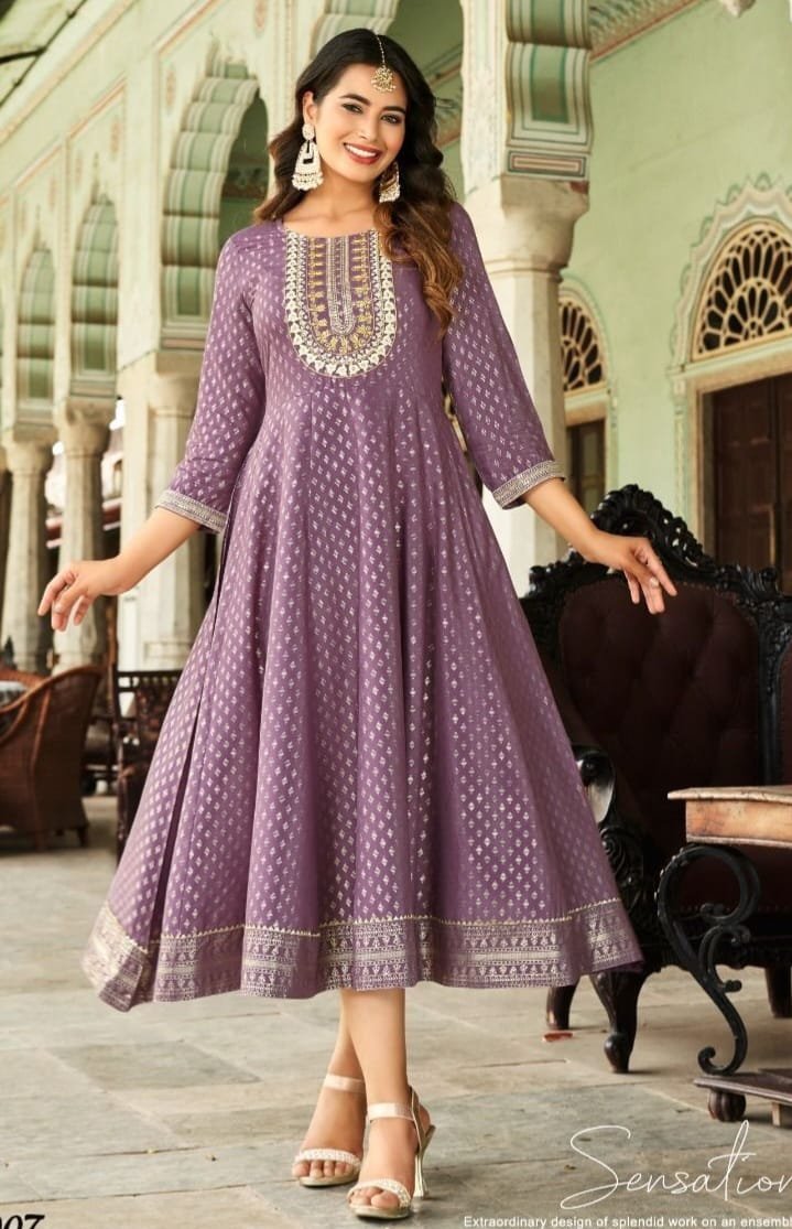 Purple Heavy Rayon Frock Style Designer Kurthi - Swastik Boutiques ...