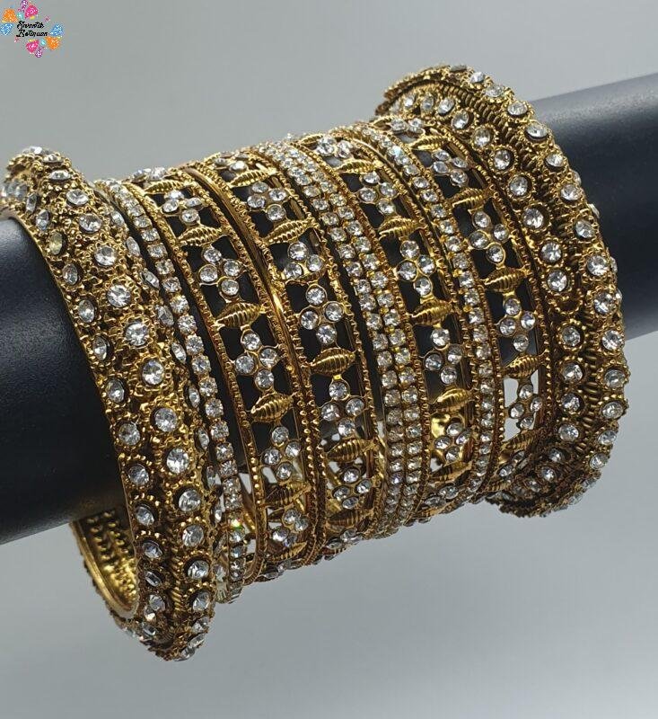 White Stone Oxidised Gold Bangles - Swastik Boutiques – Traditional ...