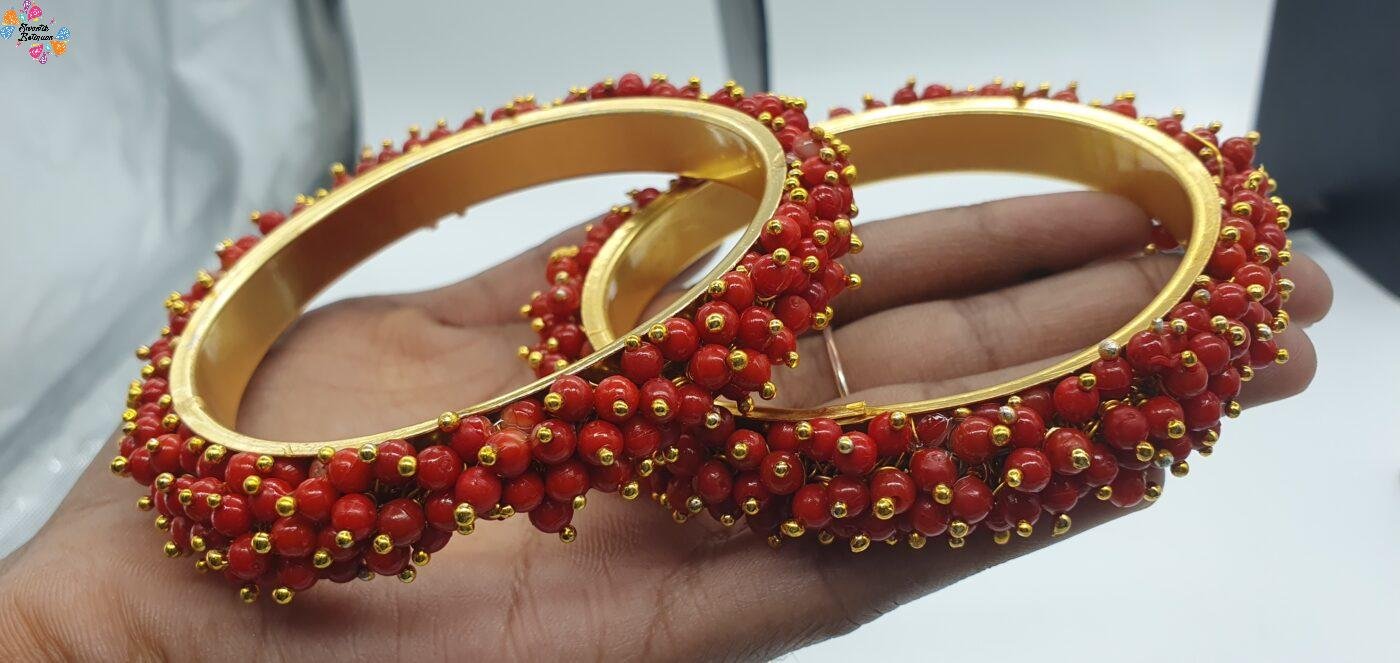 Gold & Red Pearl Bangles - Swastik Boutiques – Traditional Sarees ...